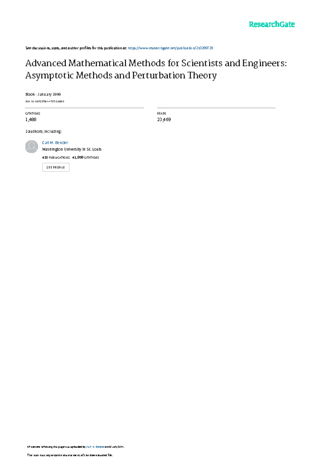 Advanced Mathematical Methods for Scientists and Engineers: Asymptotic ...