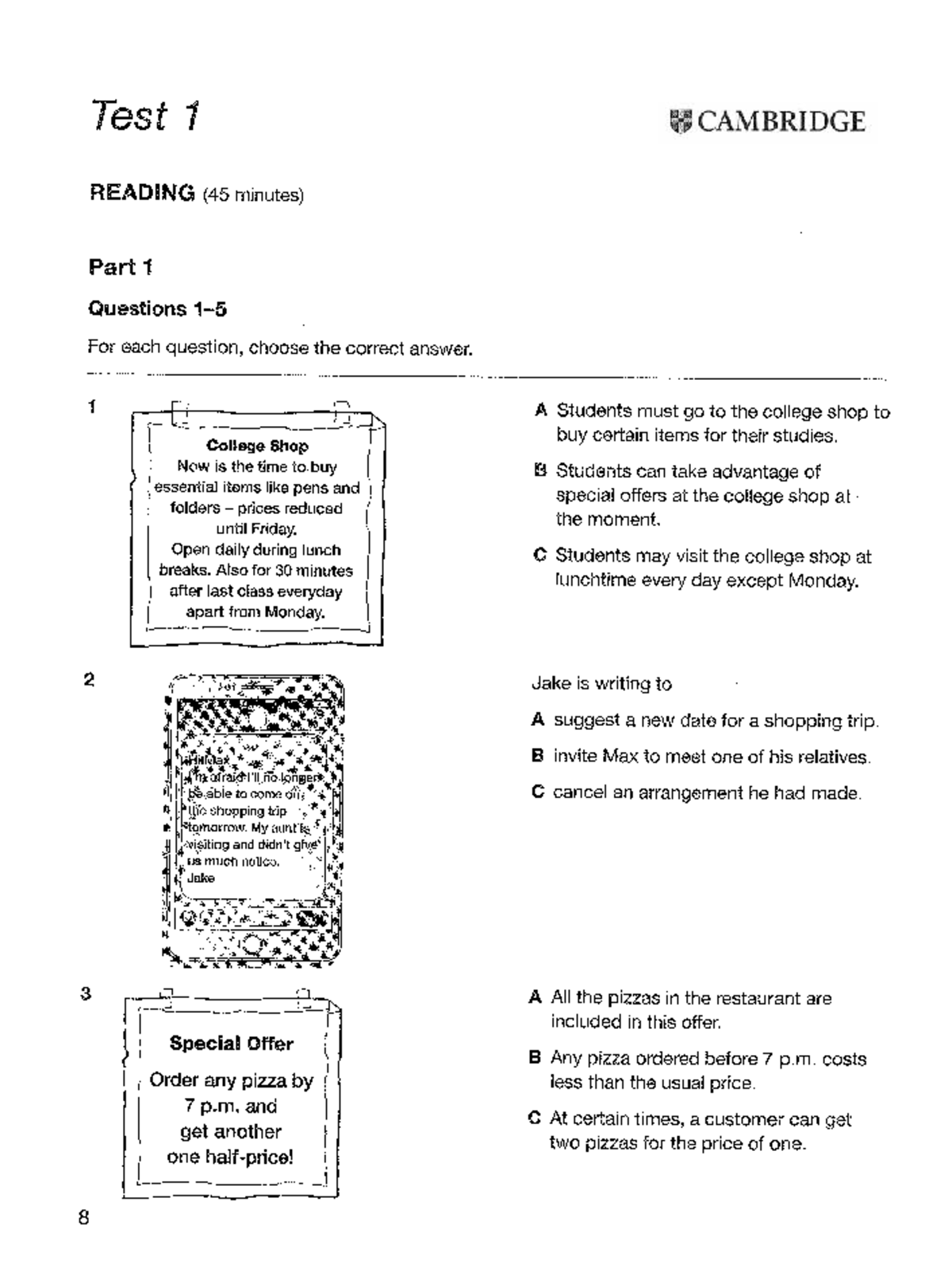 TEST 01 Cambridge Reading Comprehension Questions - Studocu