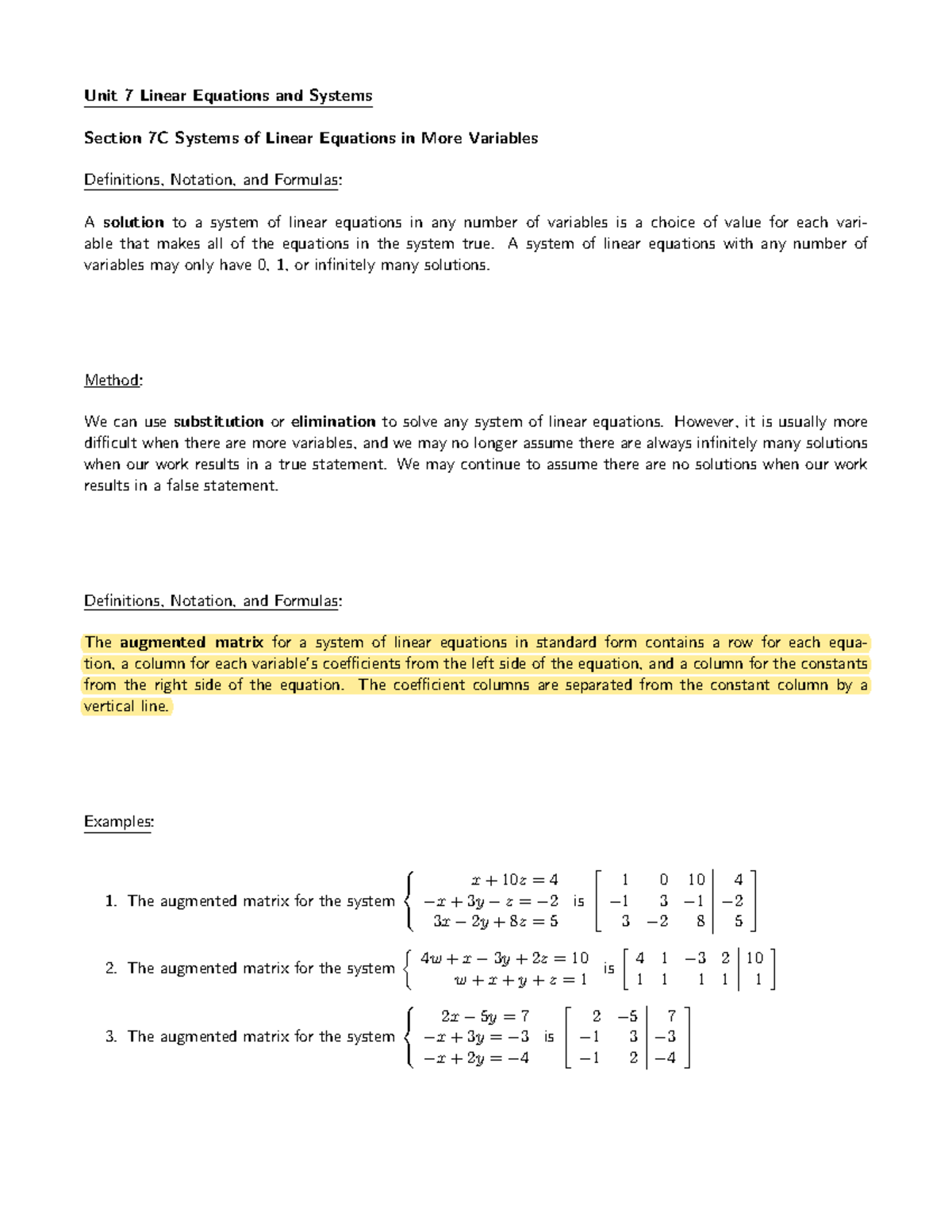 5 - 5.3 - Unit 7 Linear Equations and Systems Section 7C Systems of ...