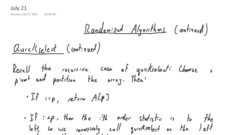 Randomized Algorithms (CS101) - Quickselect & Median of Medians - Studocu