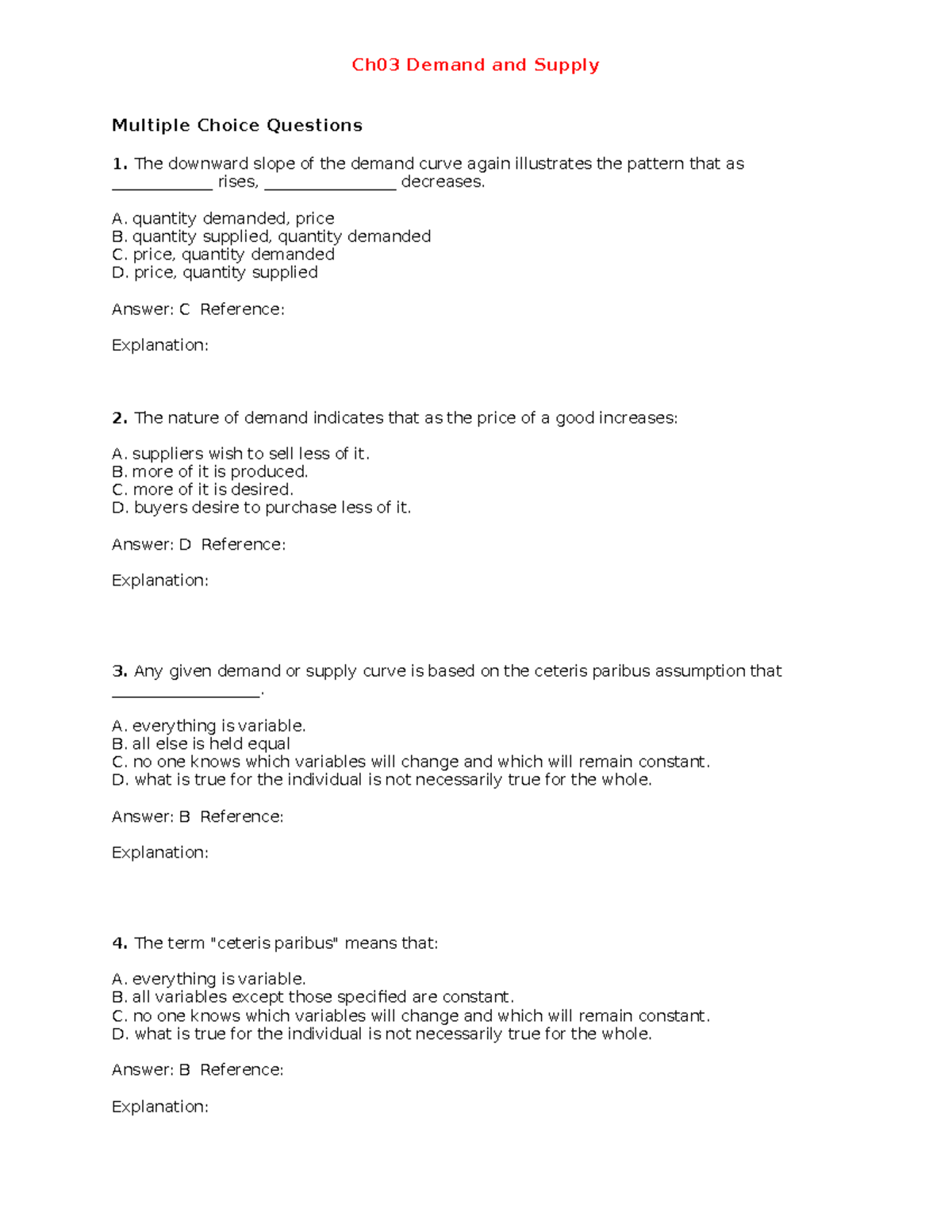 CH 3 Demand and Supply - ECON 1101 Chapter 3 - Ch03 Demand and Supply ...