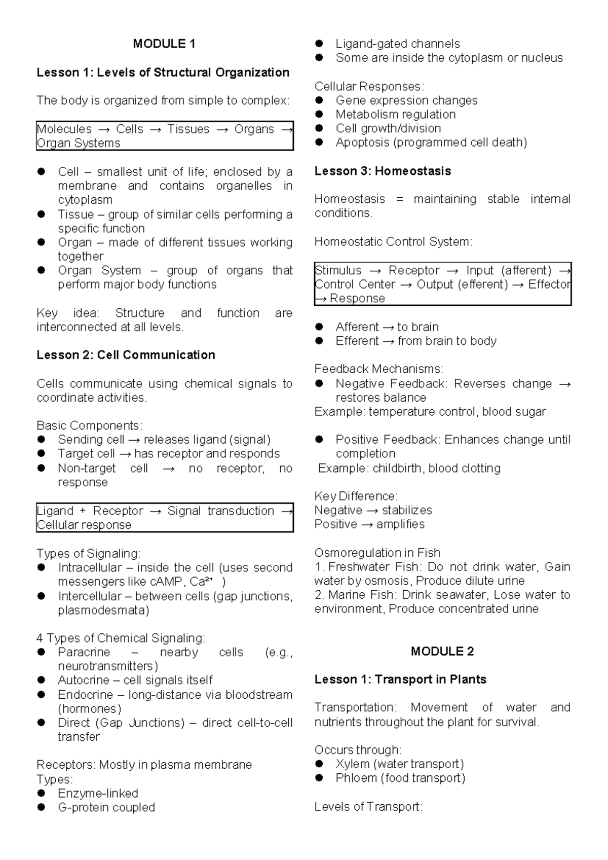 BIO Midterm Reviewer: Structural Organization, Cell Communication, and ...