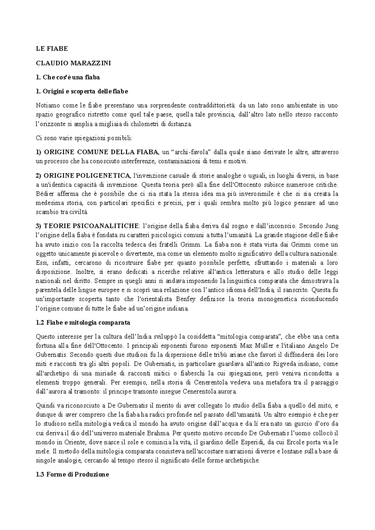 Le Fiabe secondo Claudio Marazzini: Origini e Teorie Analitiche - Studocu