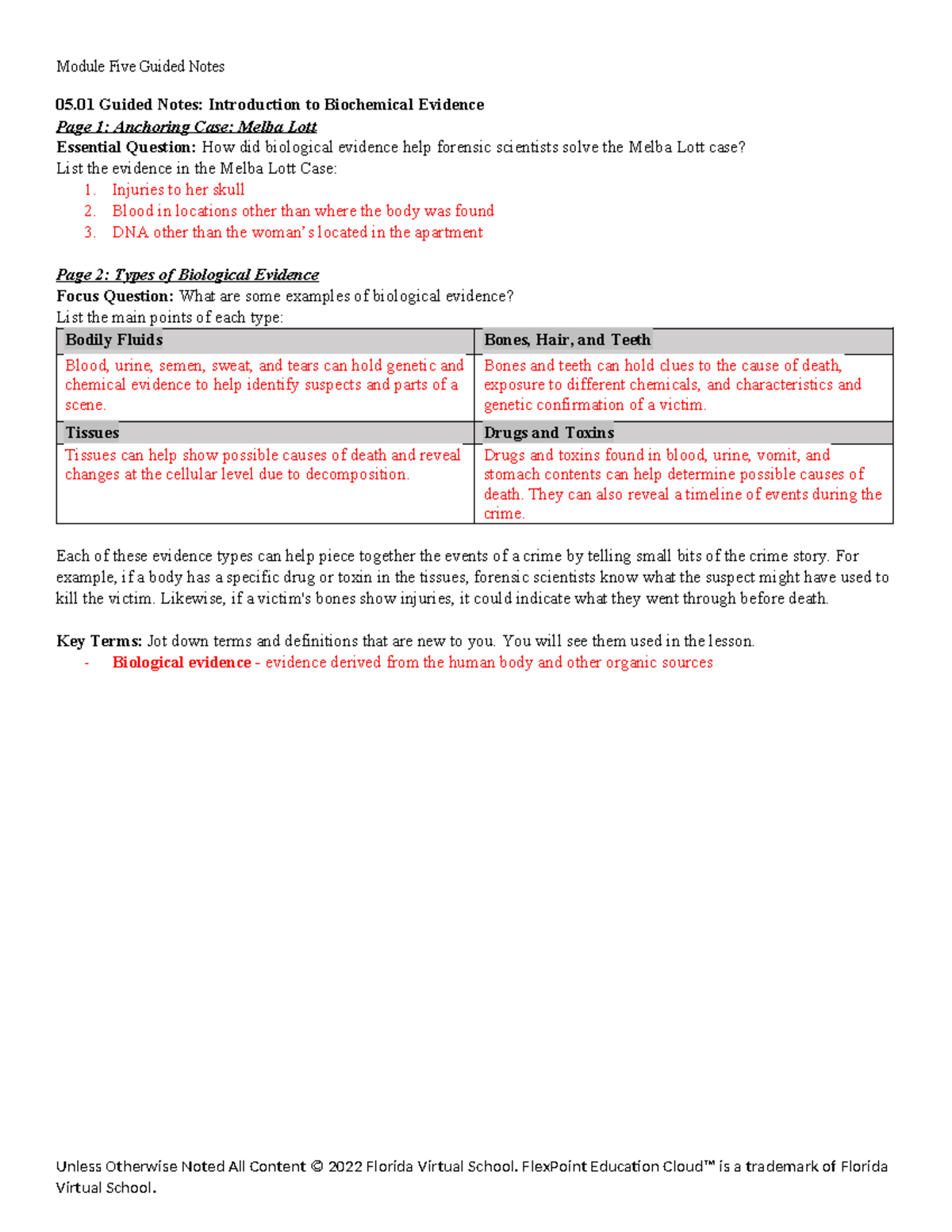 Mod 5 Guided Notes: Biochemical Evidence in Forensics - Studocu
