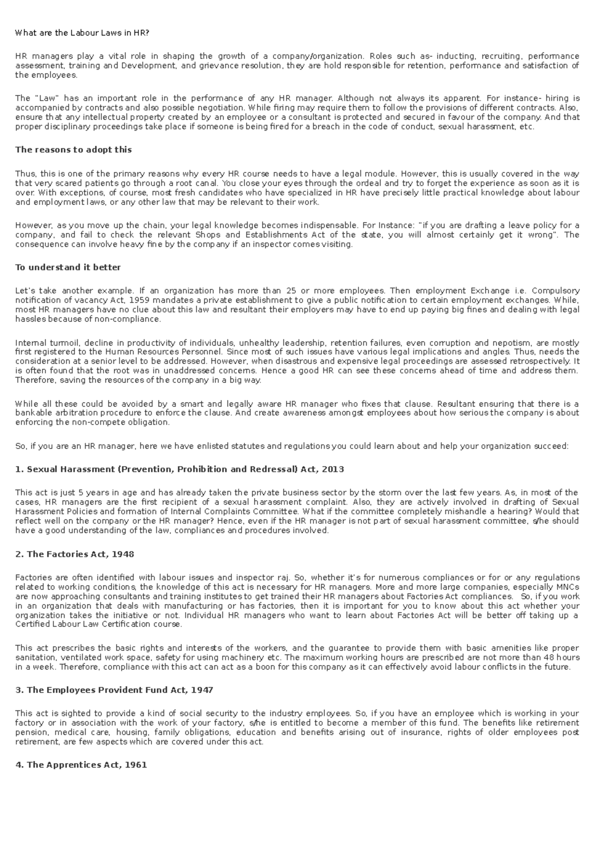 HR Laws Overview - LECTURE NOTES for HRM Course - Studocu