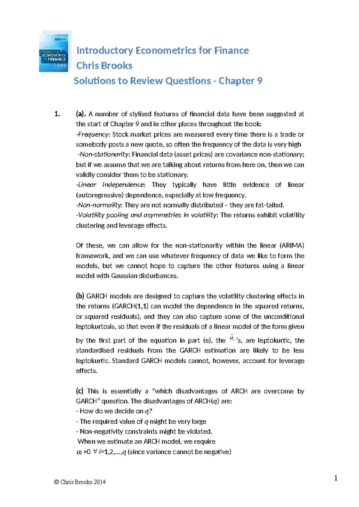 Introductory Econometrics for Finance (Chapter 9) Solutions to Review ...