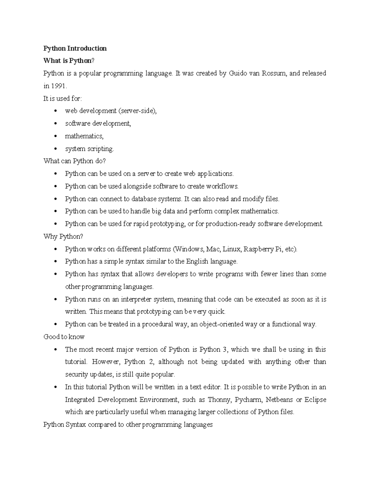 Python Introduction: A Beginner's Guide to Python Programming - Studocu