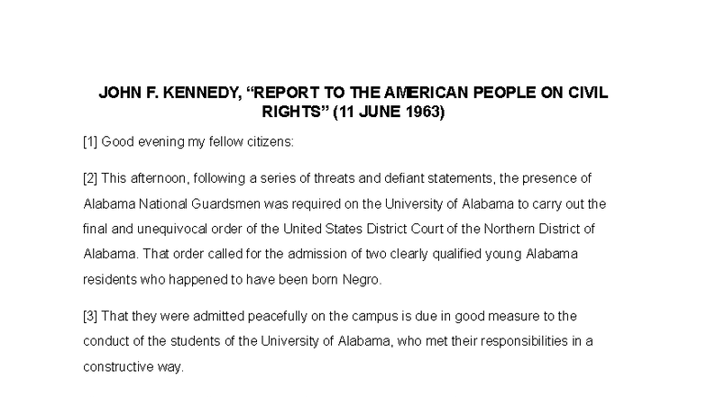 JFK's 1963 Address to the American People on Civil Rights - Studocu