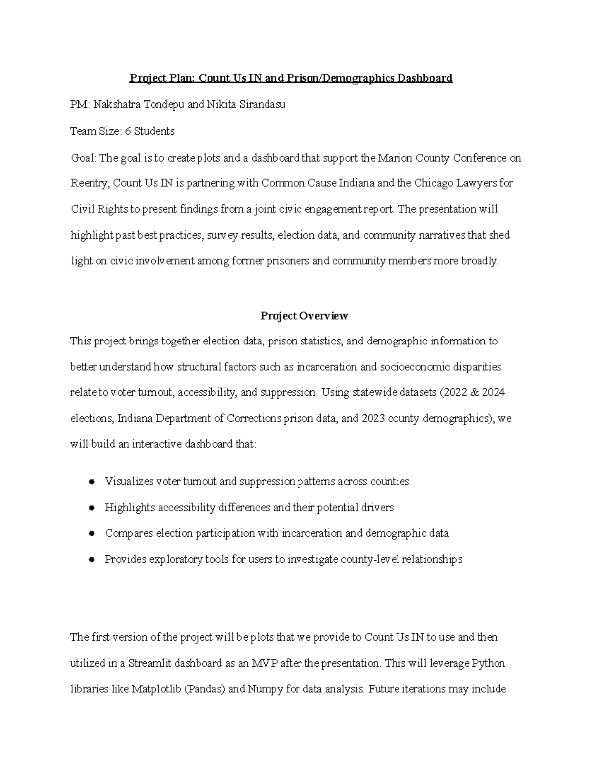 Fall 2025 Project Plan: Count Us IN Dashboard Development - Studocu