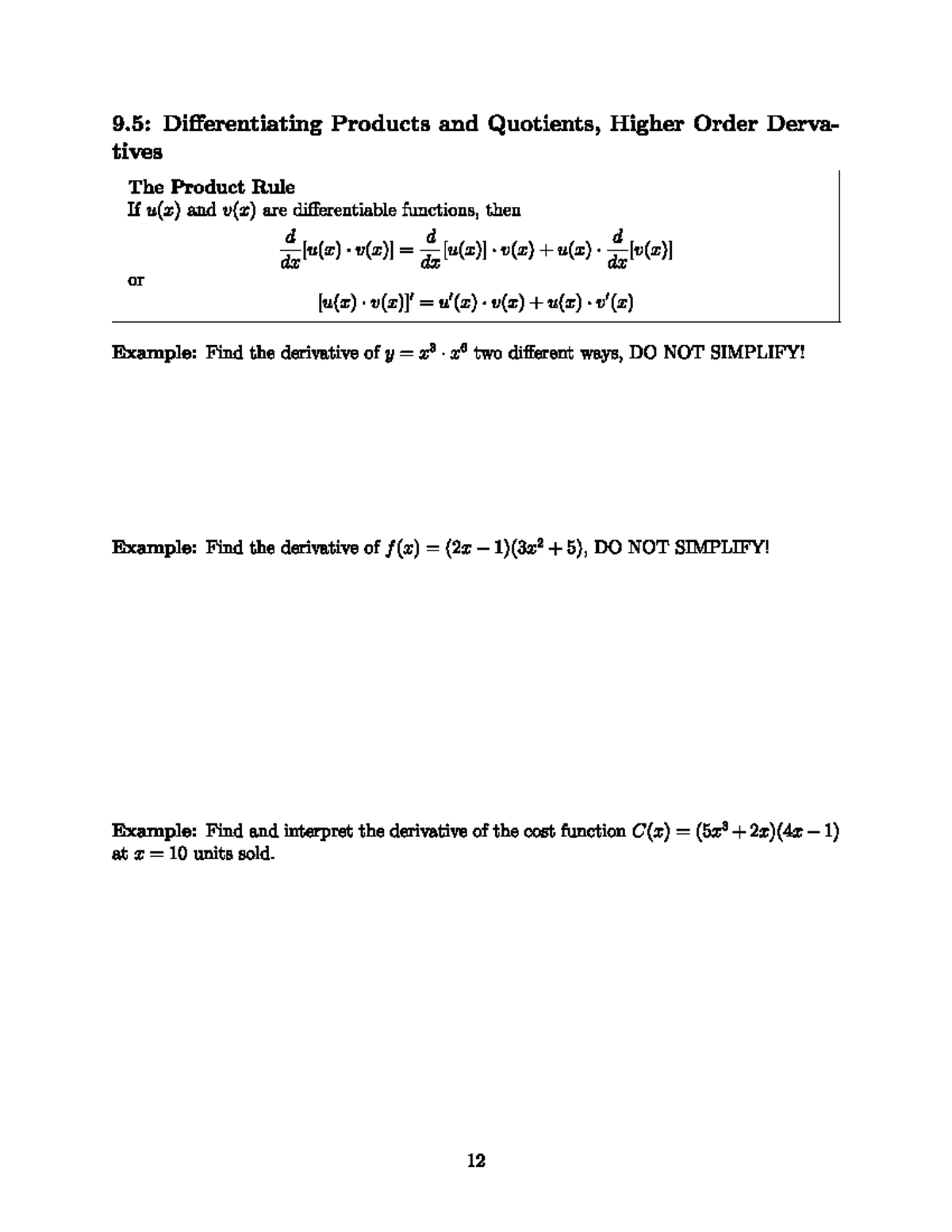 9.5: Product and Quotient Rules in Differentiation Notes - Studocu