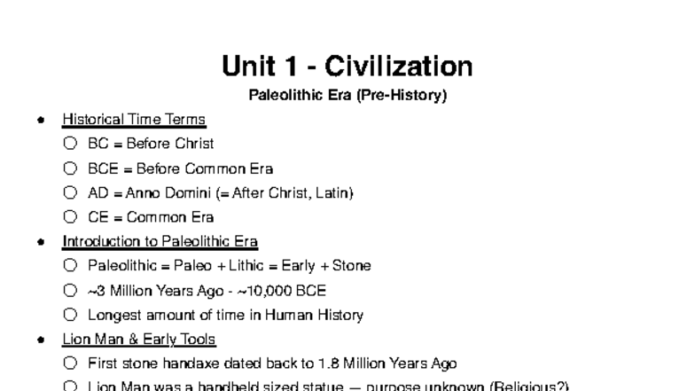 History 101 Final Exam Review: Civilization from Paleolithic to Rome ...