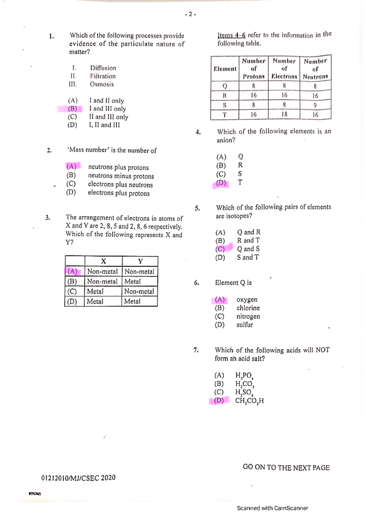 CSEC Chemistry June 2020 Paper 1 Exam Review and Solutions - Studocu