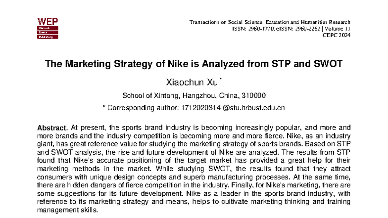 Nike Marketing Strategy Analysis: STP & SWOT Insights (WEP 2024) - Studocu
