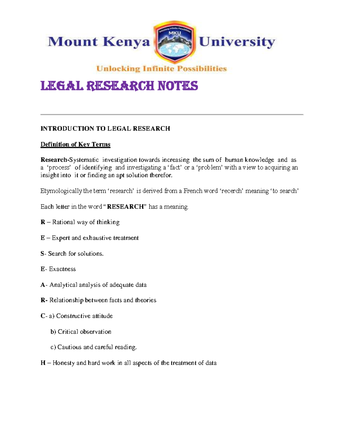Introduction to Legal Research Notes - LRM101 - Studocu