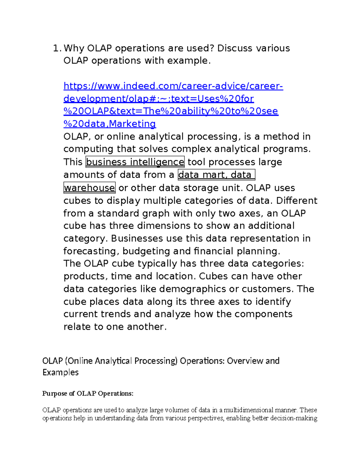 OLAP Operations Explained: Overview, Examples, and Applications - Studocu