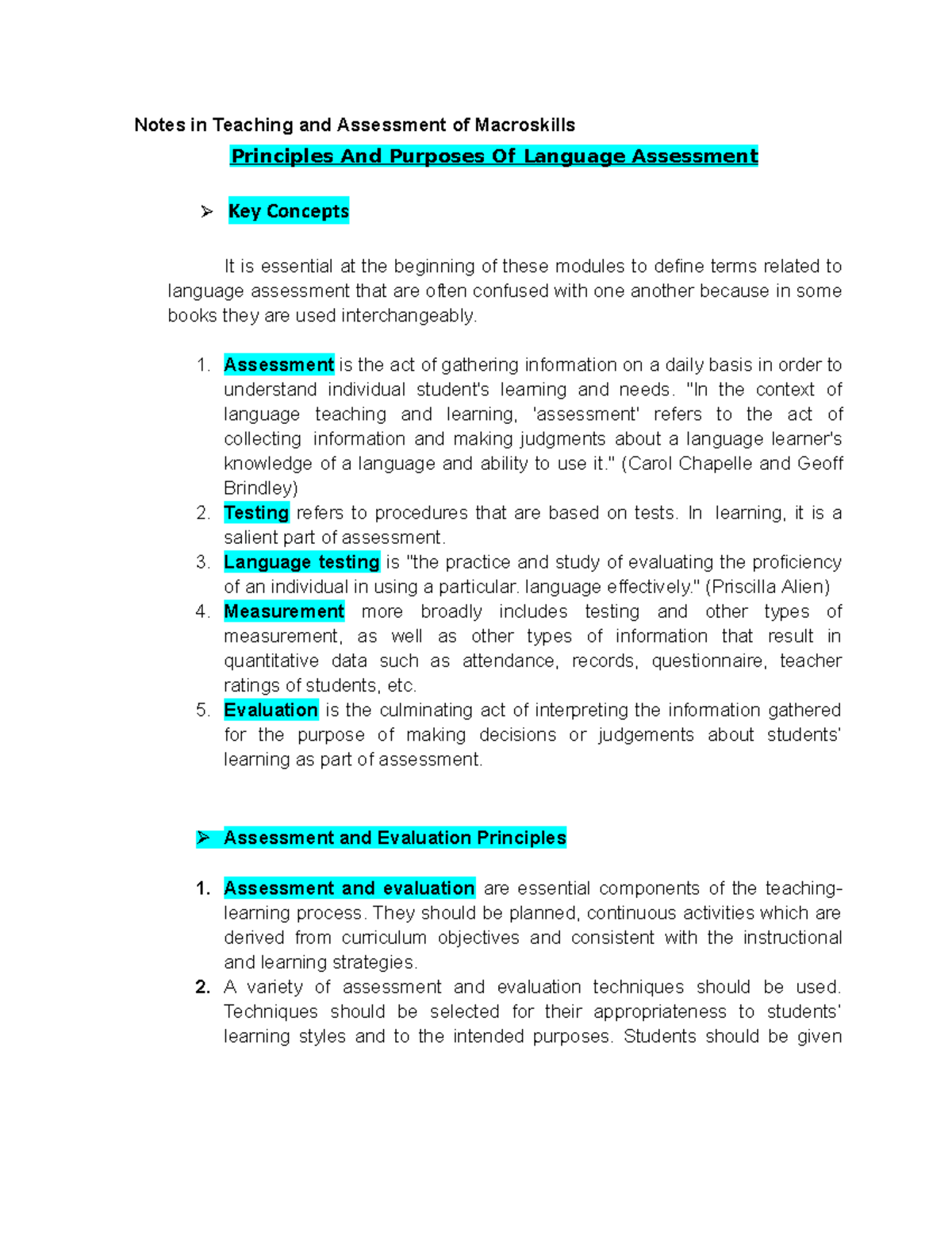Principles & Purposes of Language Assessment: Teaching Macroskills ...