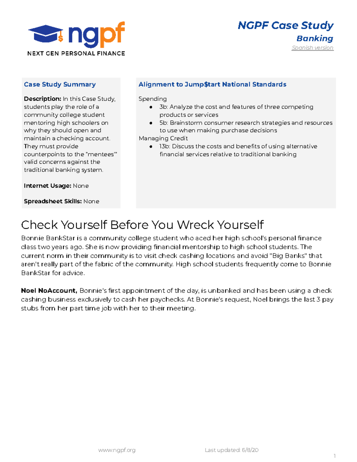 NGPF Case Study: Financial Mentorship - Checking Accounts Explained ...