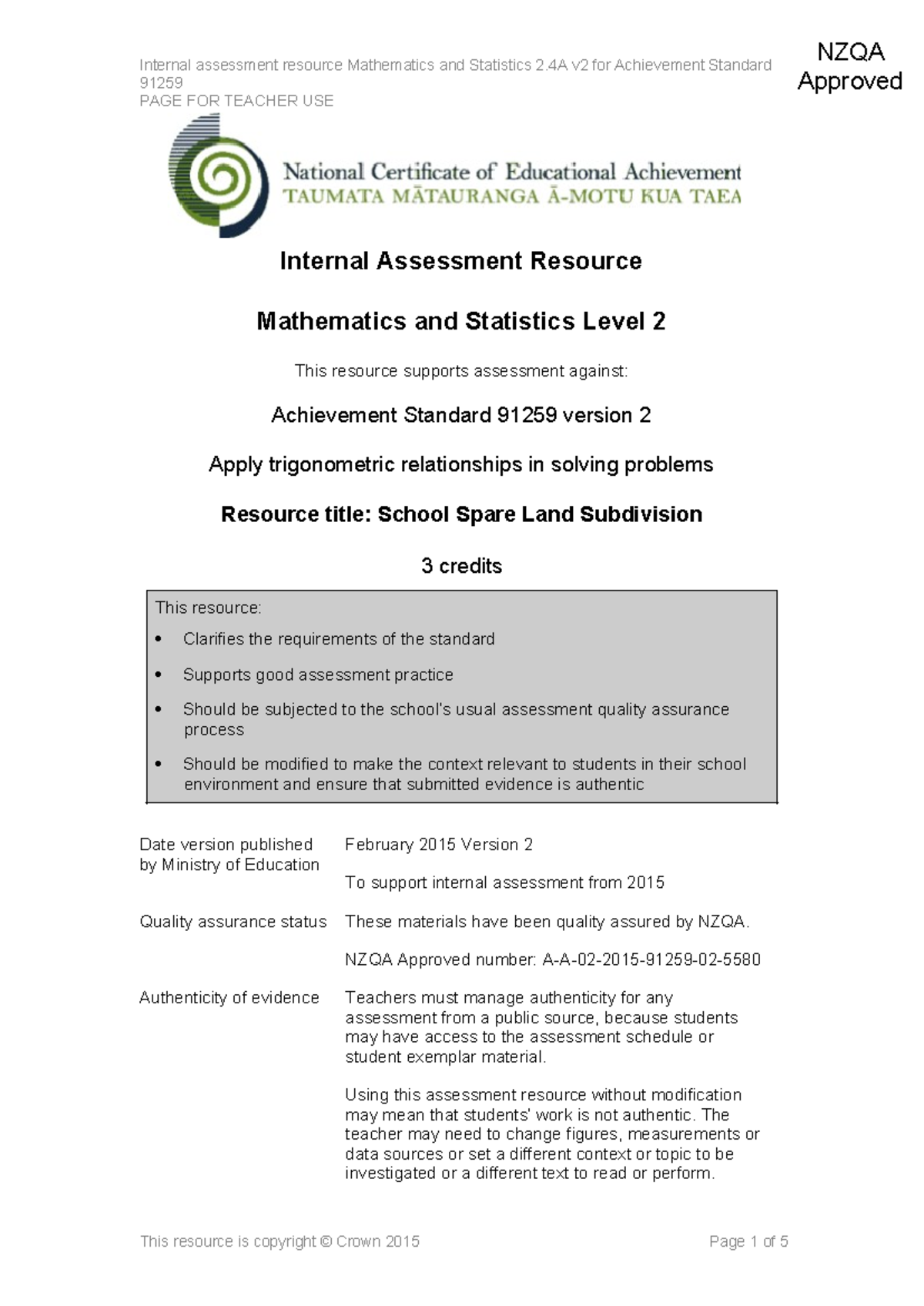 Mathematics and Statistics 2 Internal Assessment - Trigonometry 91259 ...