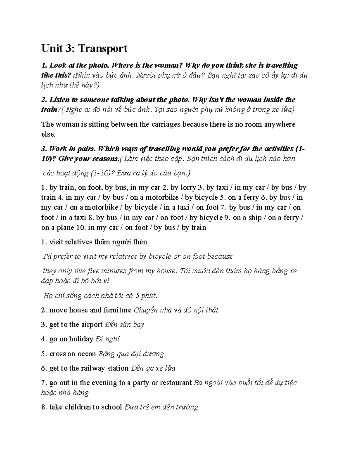 Unit 3 - Transport Solutions and Preferences in Travel - Studocu