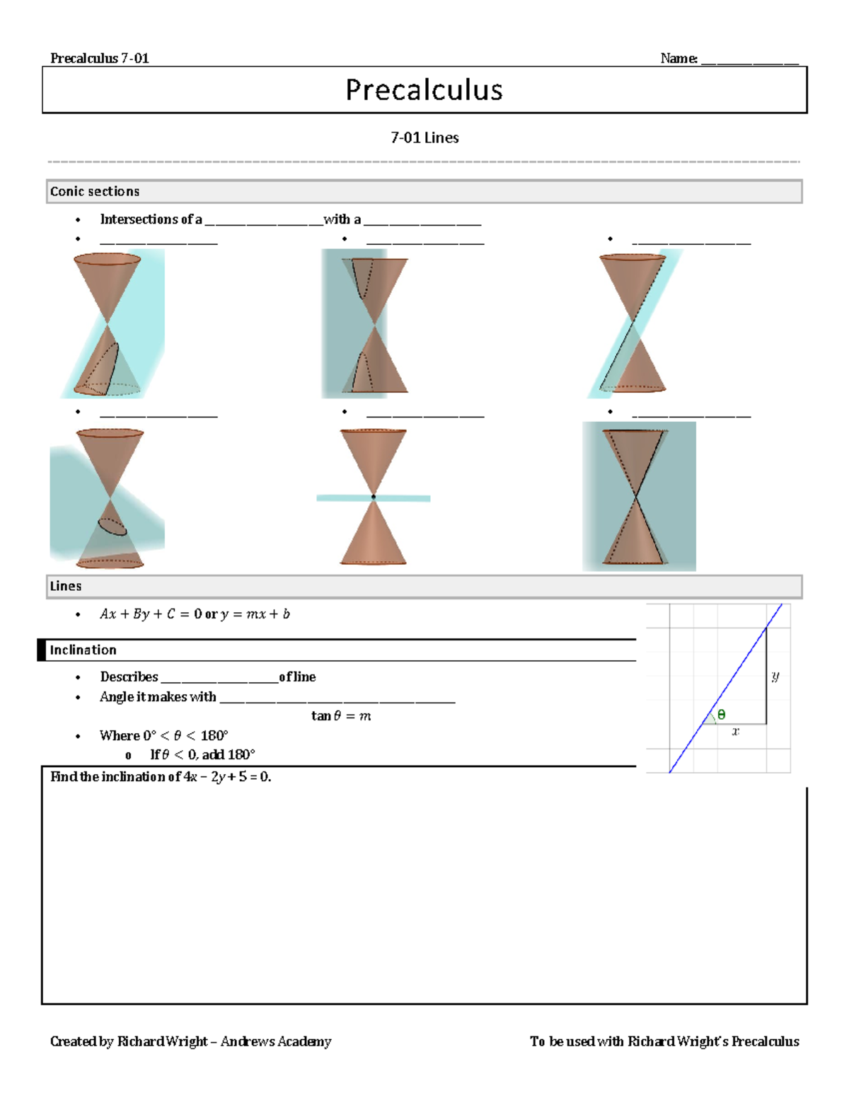 Precalculus 07-01: Lines and Conic Sections Overview - Studocu