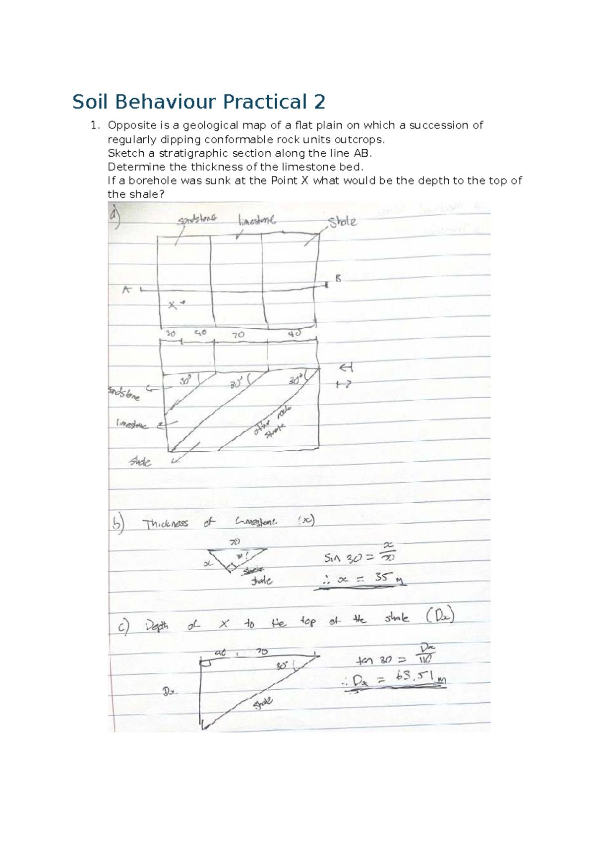 Soil Behaviour Practical 2: Geological Mapping and Analysis - Studocu