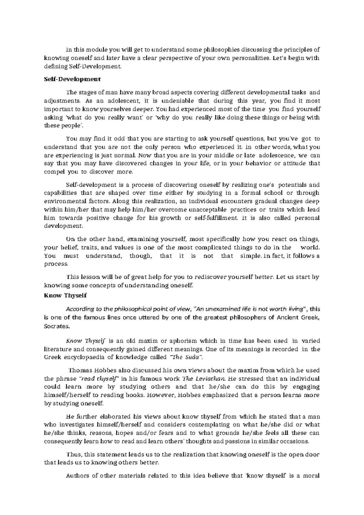 Personal Development - FOR SENIOR HIGH SCHOOL - In this module you will ...