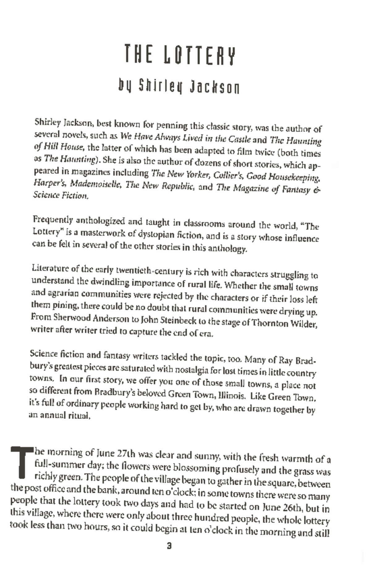 Shirley Jackson's "The Lottery": A Dystopian Analysis - Studocu