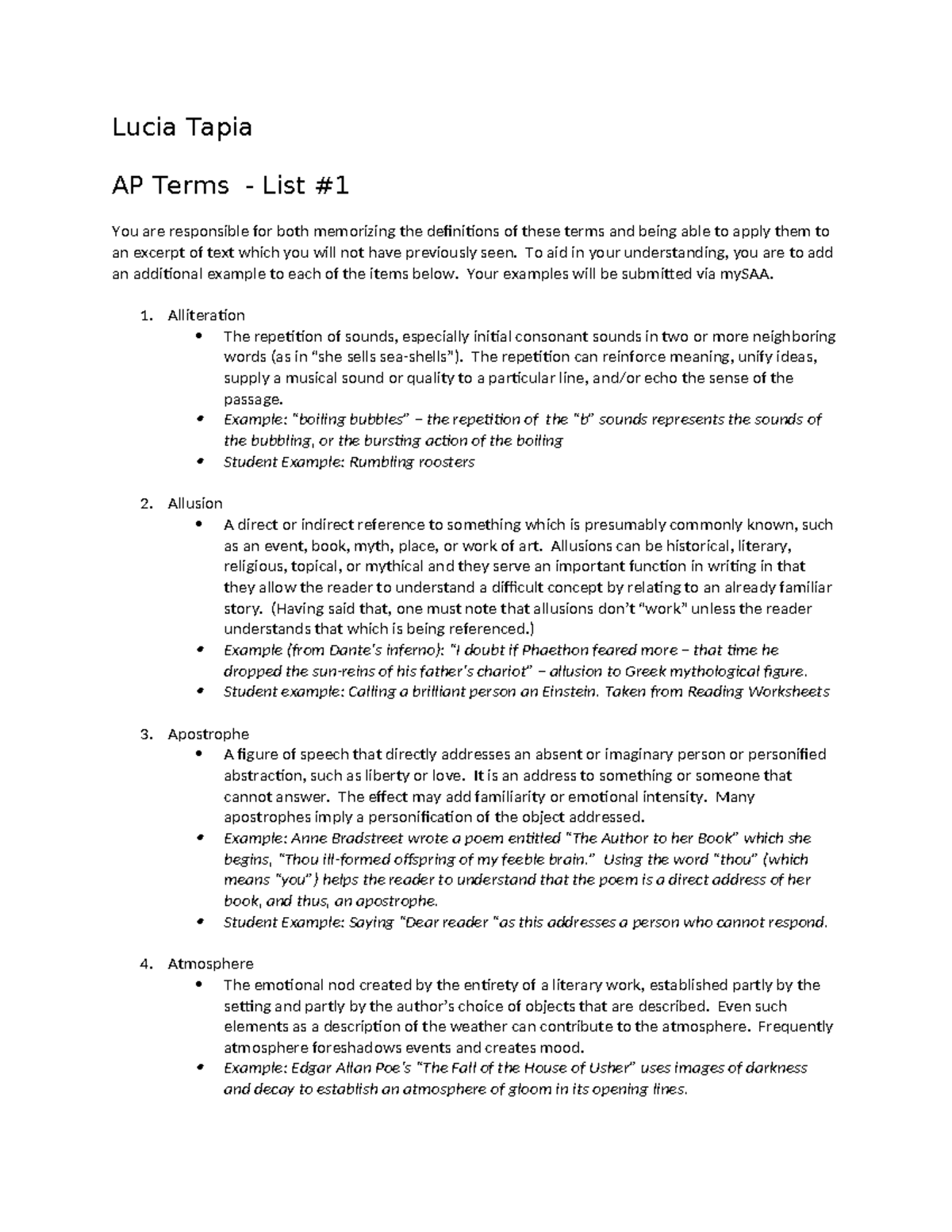 AP Literary Terms & Examples - Study Guide for Definitions - Studocu