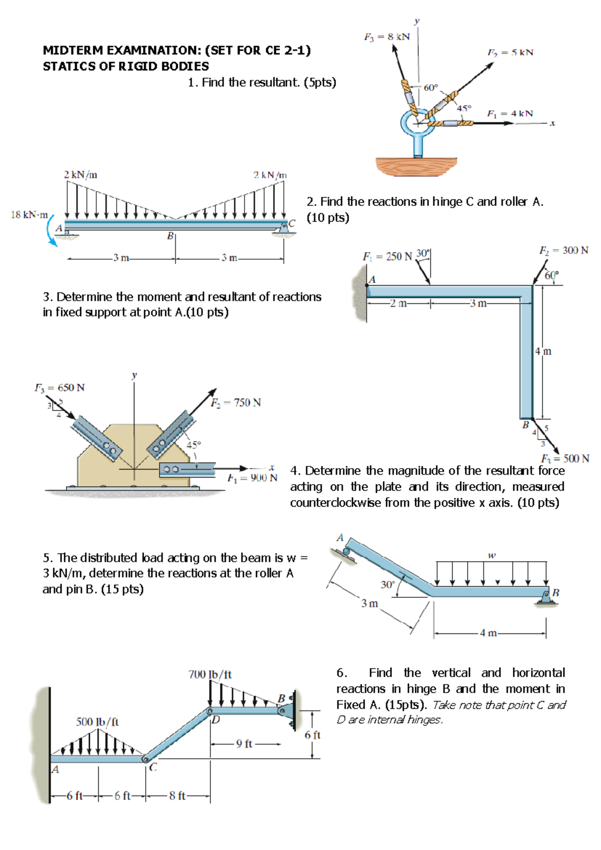 BS CE 2-1 - MIDTERM EXAMINATION: STATICS OF RIGID BODIES - Studocu