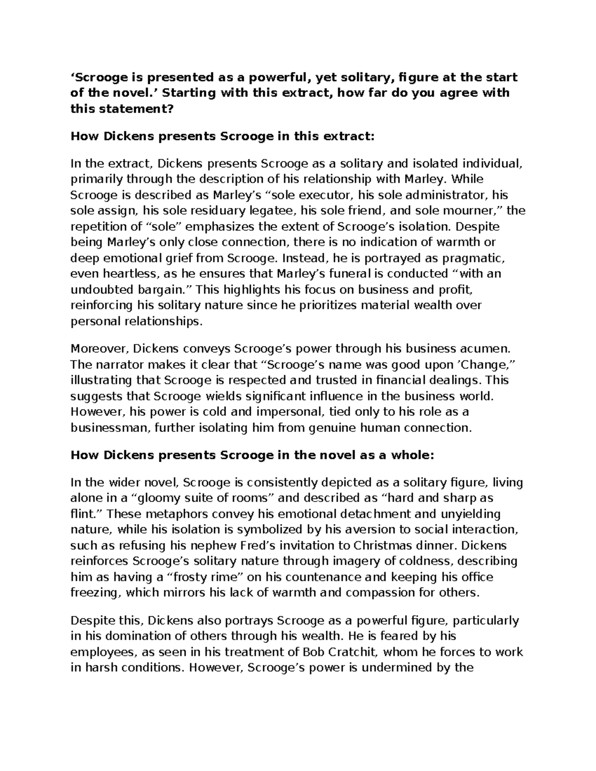 Grade 9 Essay Notes: Scrooge’s Solitary Power in A Christmas Carol ...