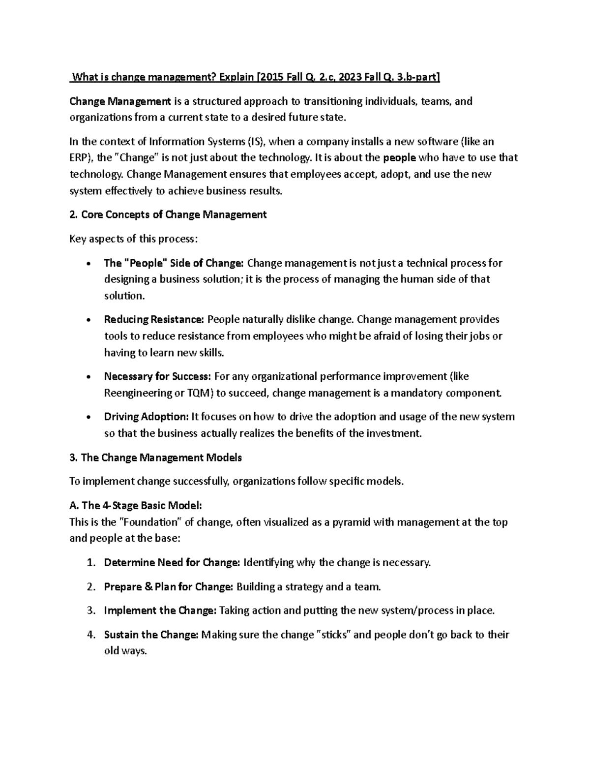 Change Management and Balanced Scorecard Insights - Fall Q. 2023 - Studocu