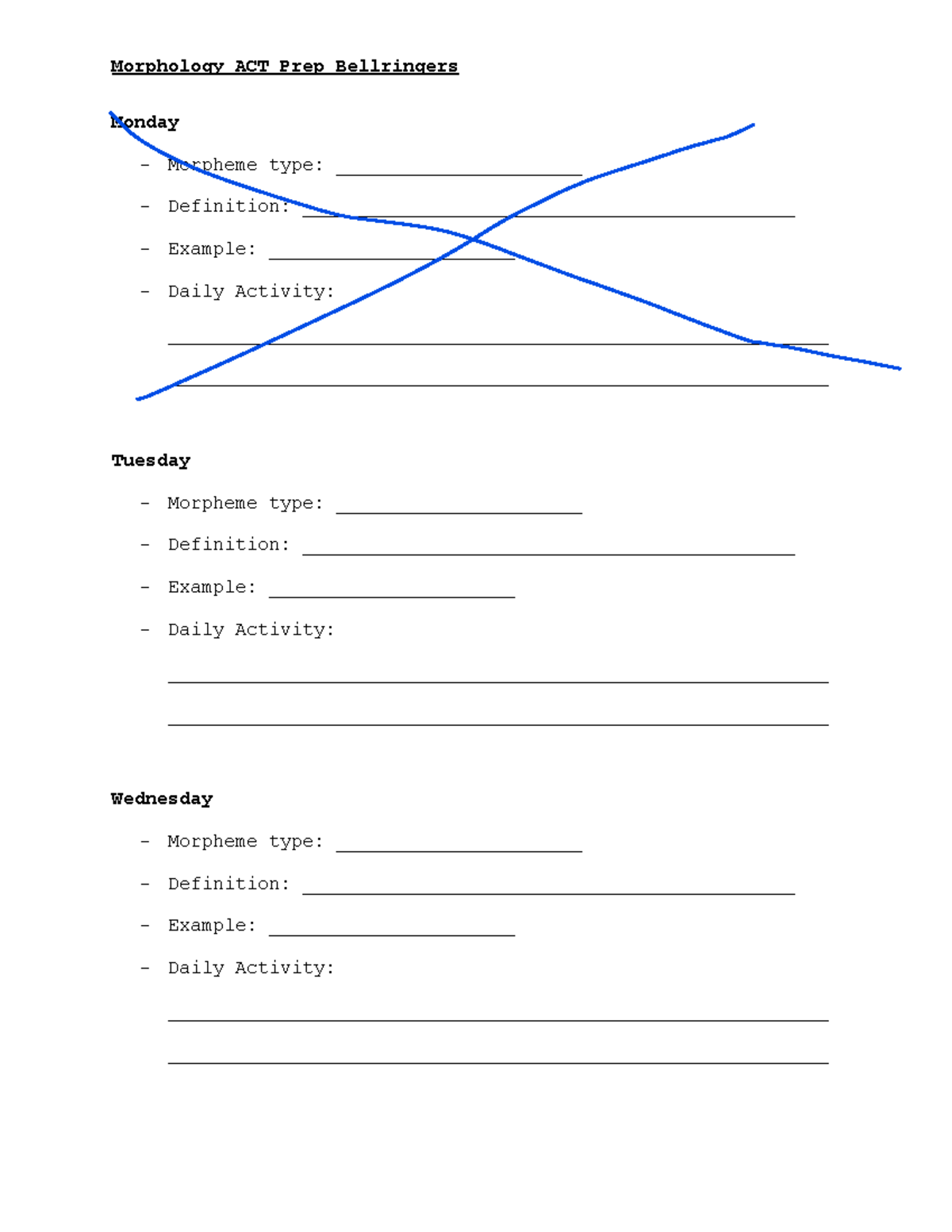 Alissa Lujan - Week 1 Morphology Bellringer Sheet - Morphology ACT Prep ...