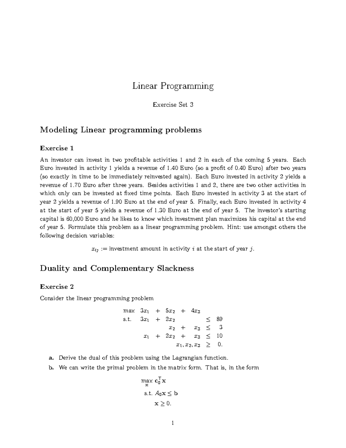 Linear Programming Homework Set 3 - 2023 Analysis and Exercises ...