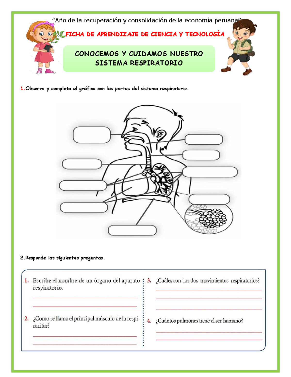 Ficha de Aprendizaje: Conocemos y Cuidamos Nuestro Sistema Respiratorio ...