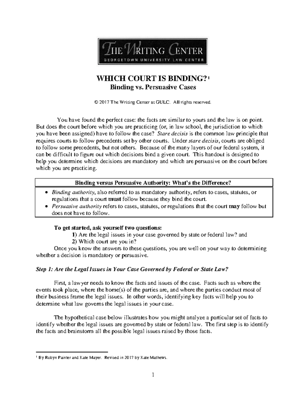 Binding Authority vs. Persuasive Authority Handout (Final) - Studocu