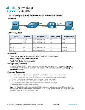 Completed 13.2.6 Packet Tracer - Verify IPv4 and IPv6 Addressing - Packet Tracer - Verify IPv4 ...