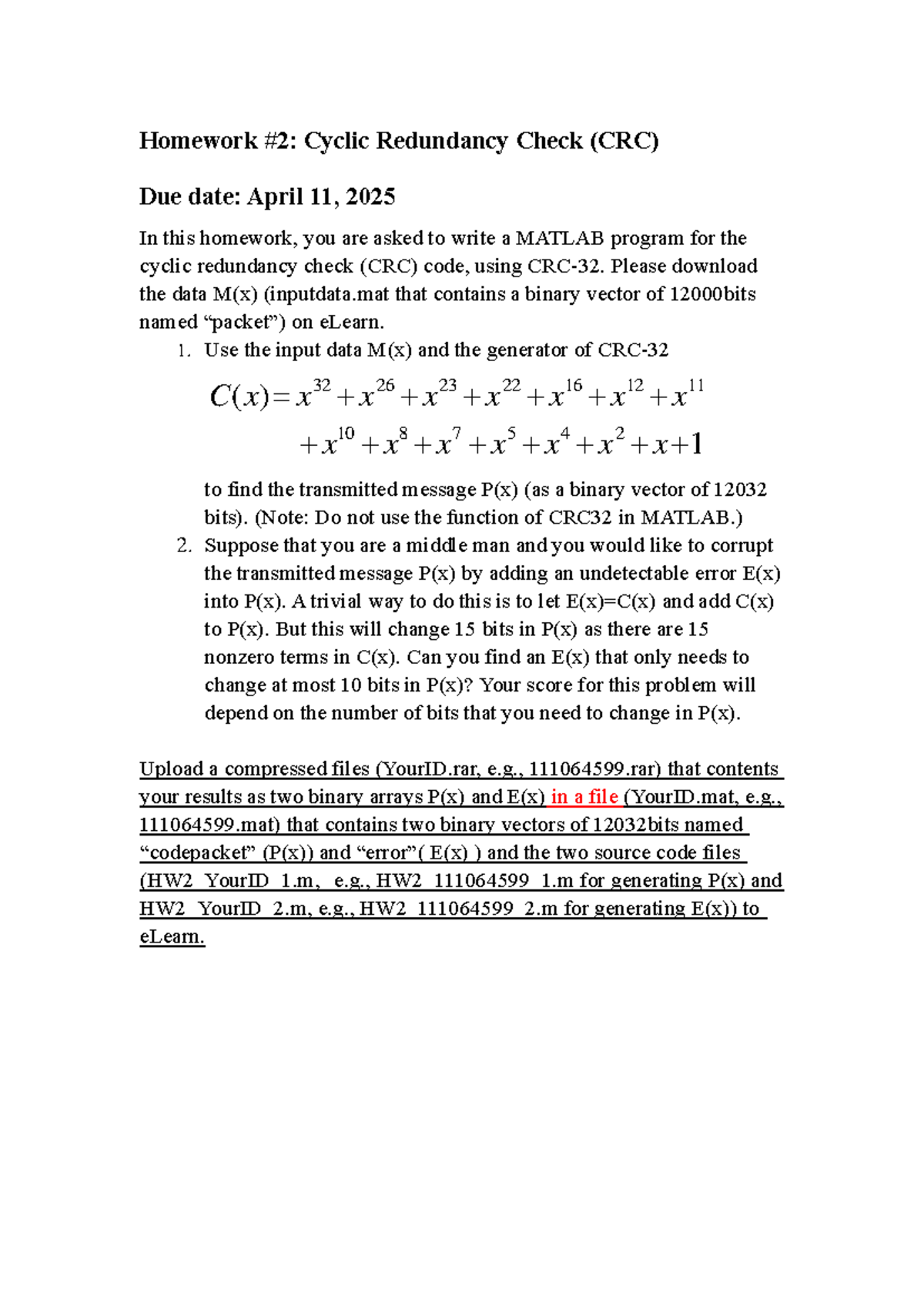 Homework: CRC Implementation in MATLAB for Computer Networks - Studocu