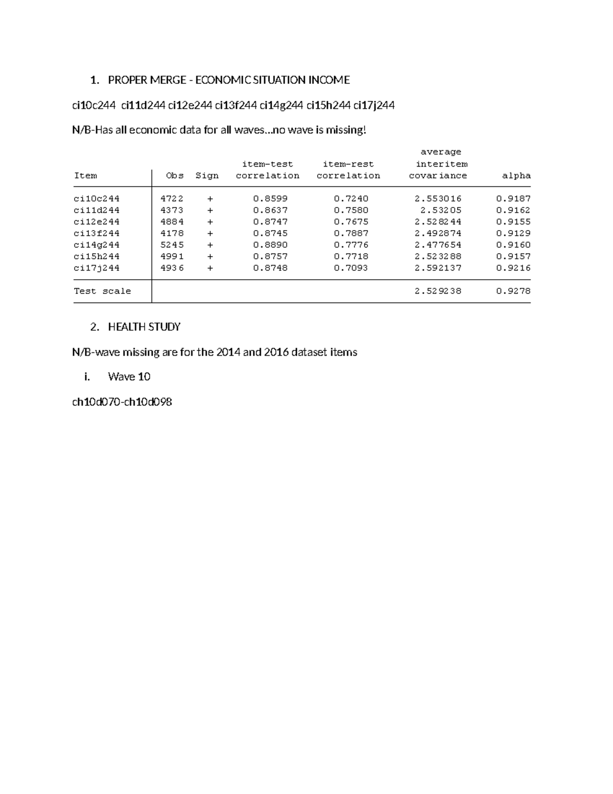 Reliability Analysis Notes for Economic and Health Studies (ci10c244 ...