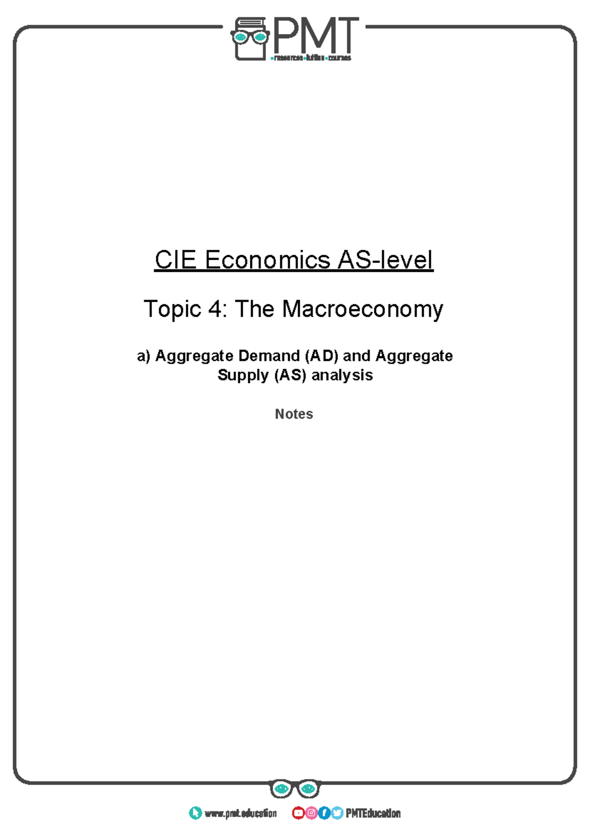 A) Aggregate Demand (AD) & Aggregate Supply (AS) Analysis Notes - Studocu