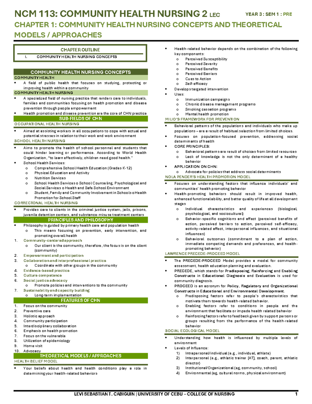 (CHN 2 LEC) Chapter 1 - Key Concepts & Theoretical Models in Community ...