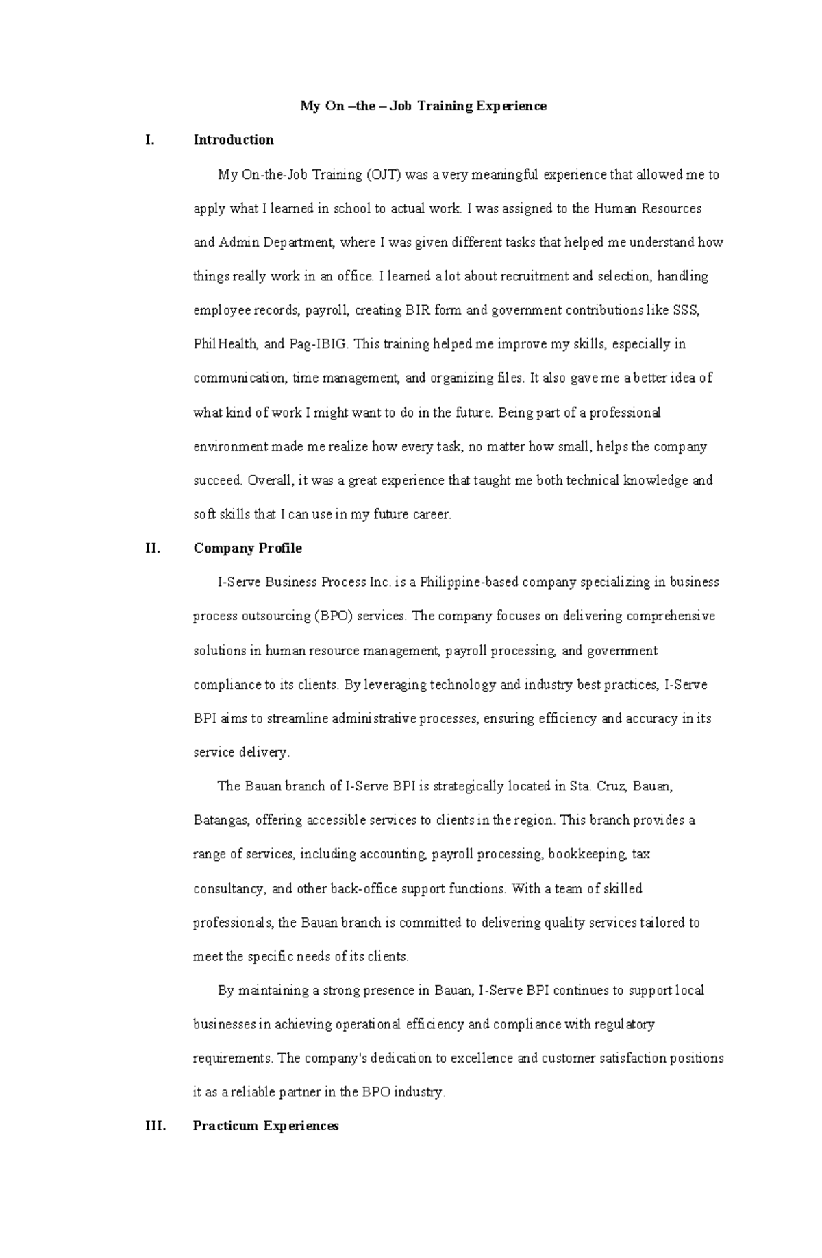 OJT Narrative Report: My Experience in HR & Admin (BSBA HRM) - Studocu