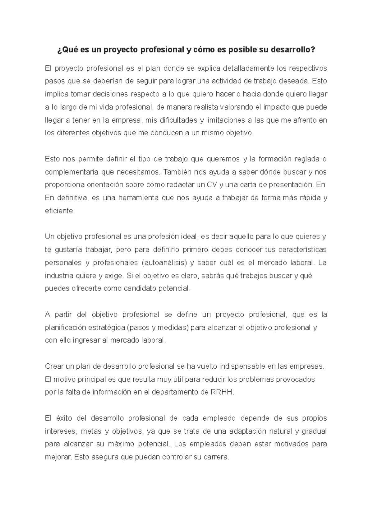 Desarrollo de un Proyecto Profesional: Estrategias y Objetivos - Studocu