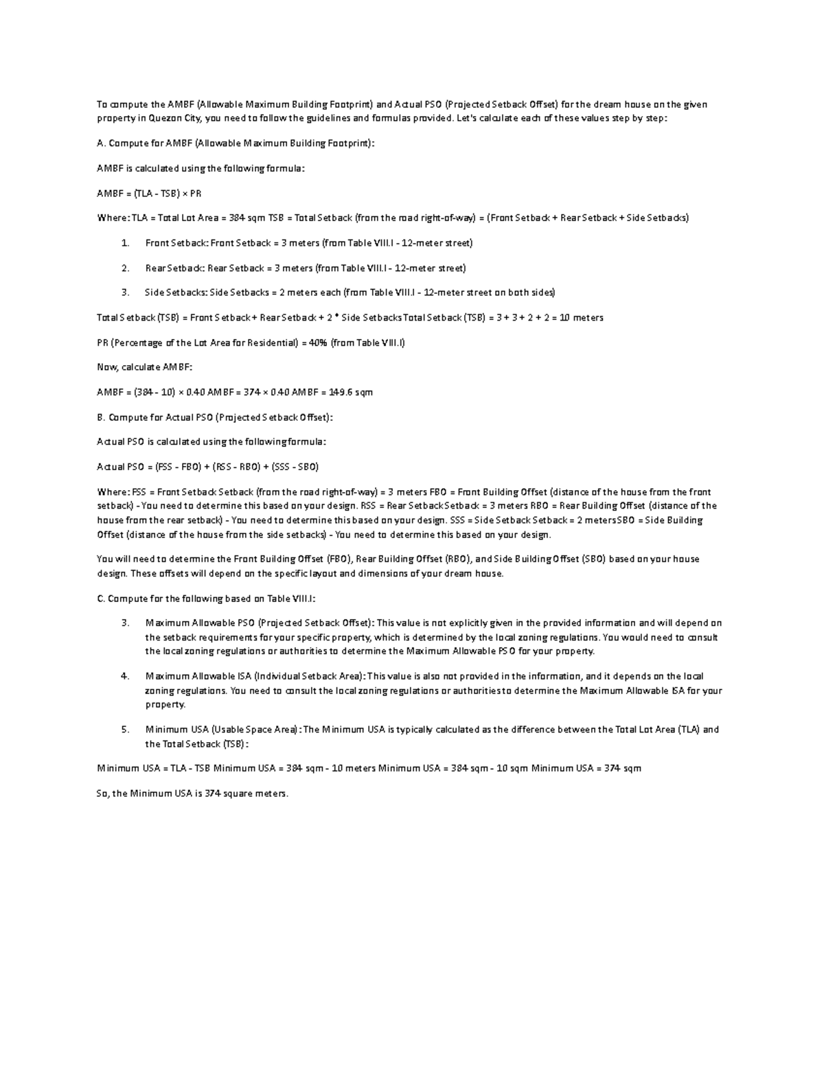 To compute the AMBF - Let's calculate each of these values step by step ...