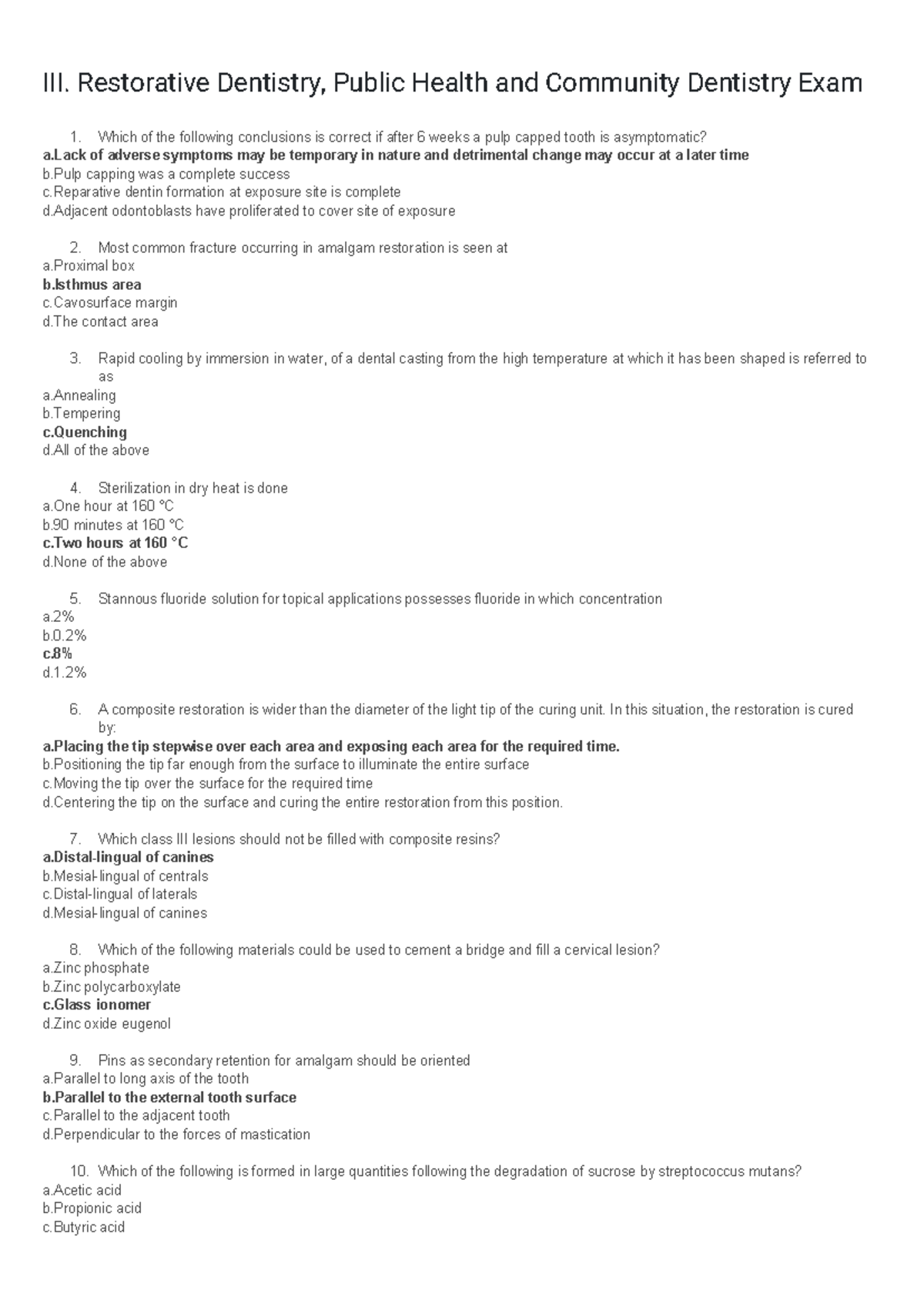 Restorative Dentistry, Public Health & Community Dentistry Exam 1 - Studocu