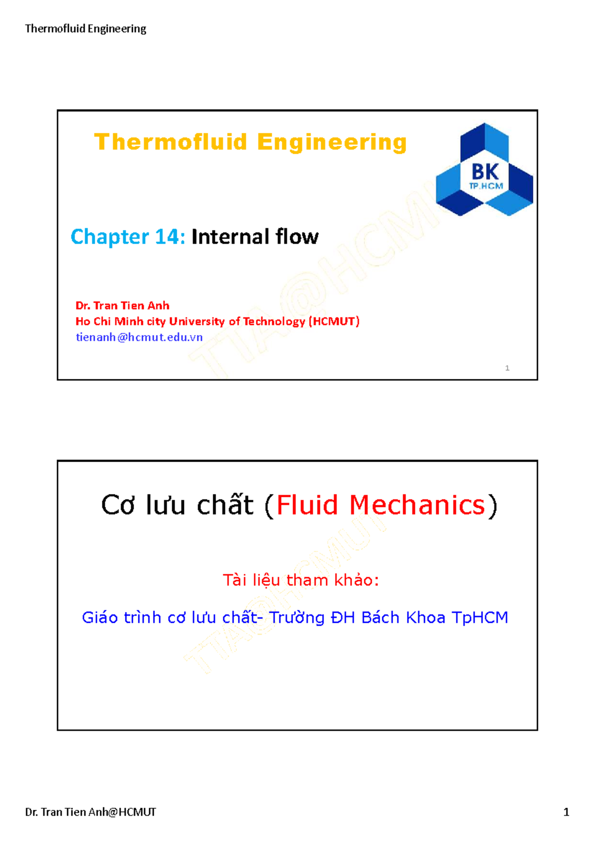 Thermofluid Engineering (14b) Chapter 14: Internal Flow Analysis - Studocu