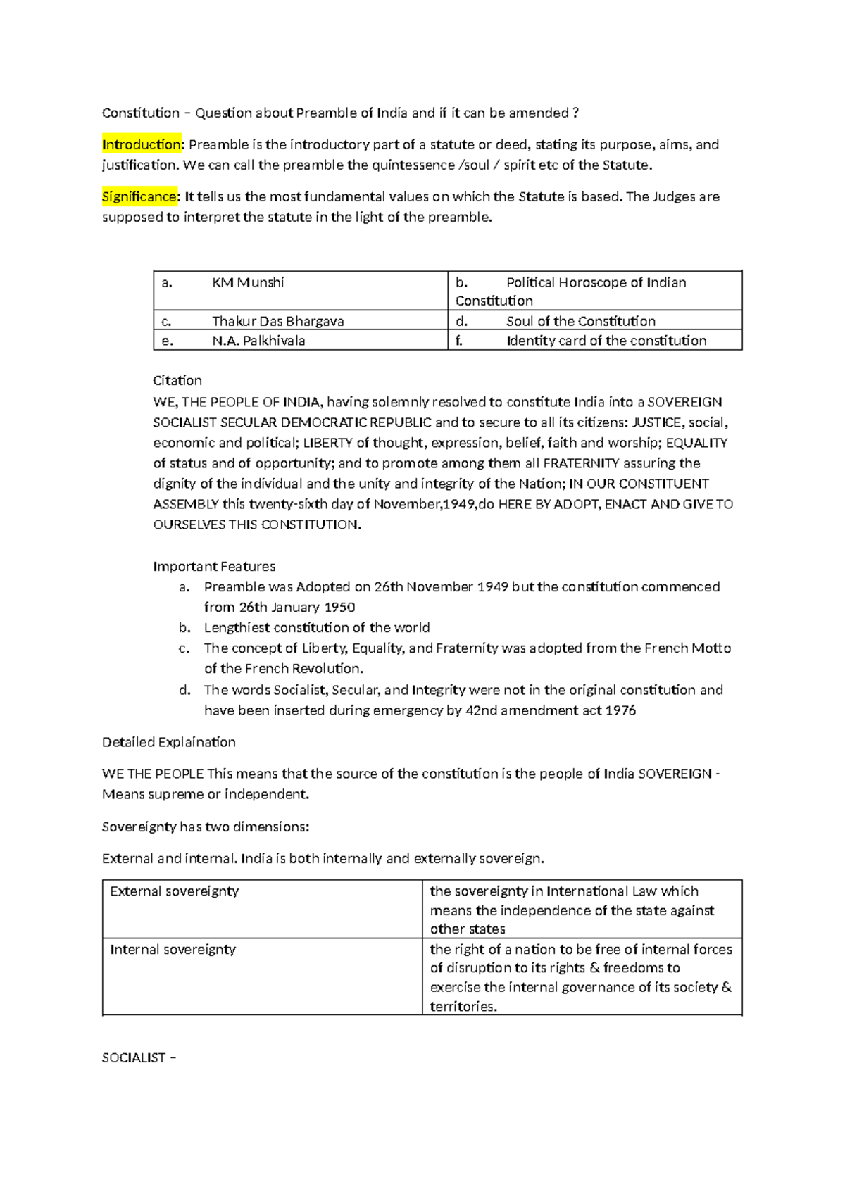 Constitution Preamble Analysis: Amendability and Significance - Studocu