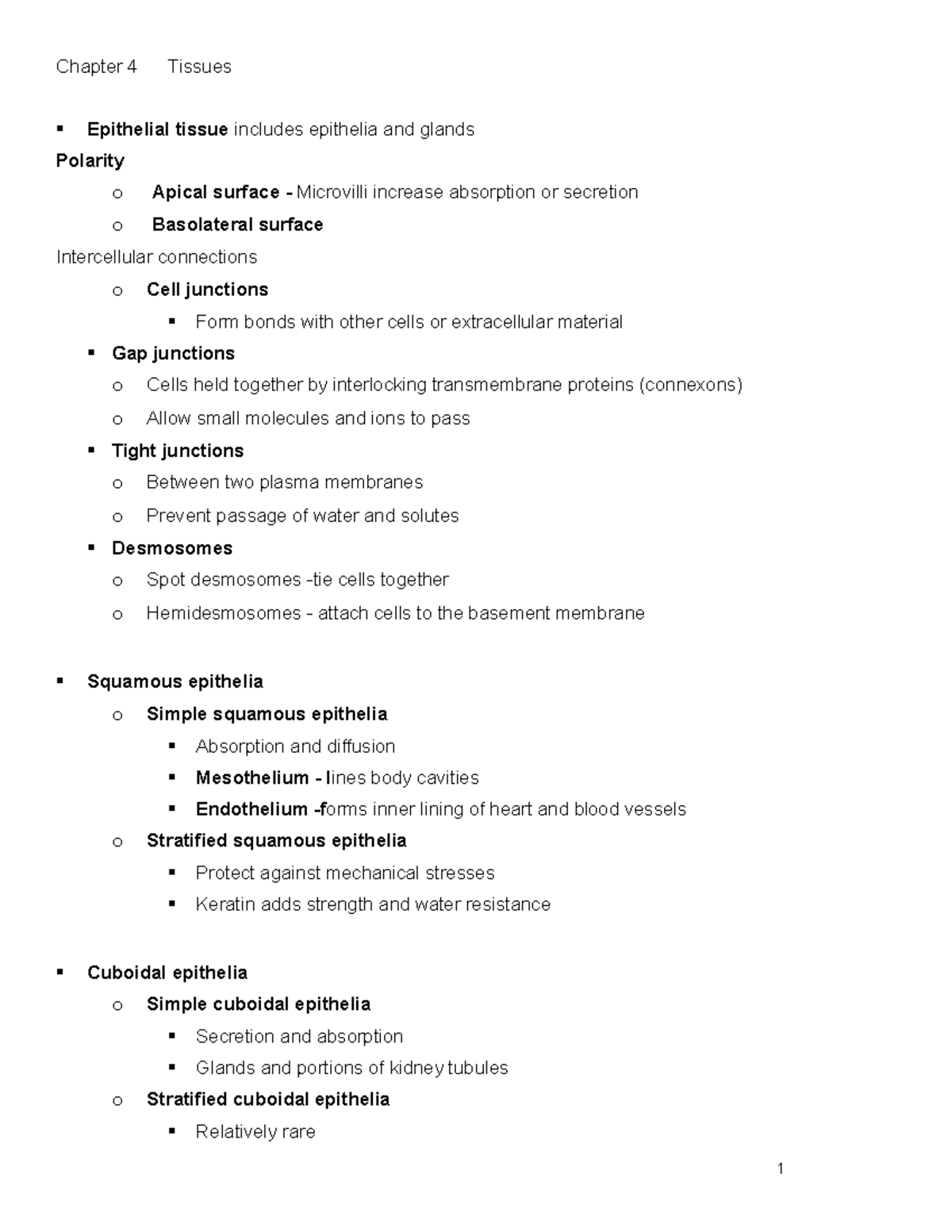 Chapter 4: Tissues - Epithelial & Connective Tissue Overview - Studocu