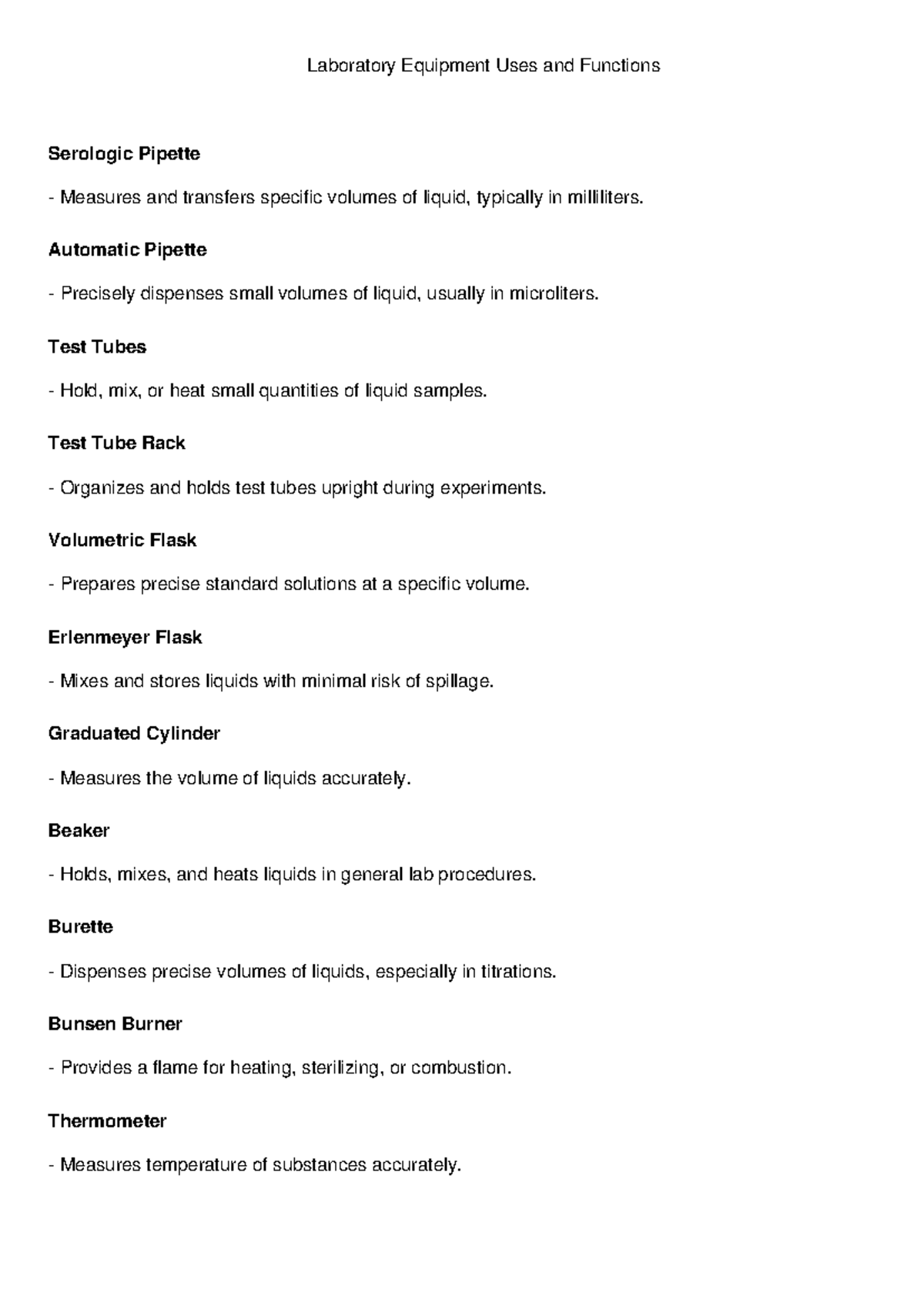Lab Equipment Uses and Functions: A Comprehensive Guide - Studocu
