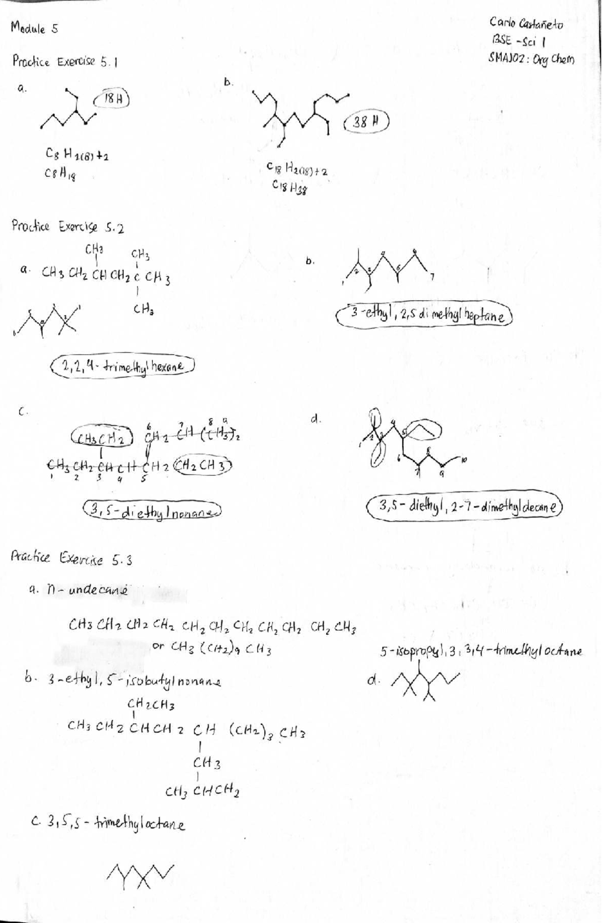 Module 5 Organic Chemistry Practice Exercises and Solutions - Studocu