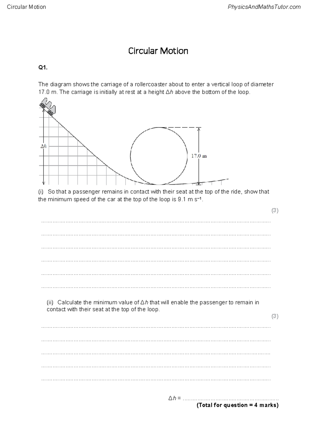 Circular Motion Assignment: Problems and Solutions on Forces in Motion - Studocu